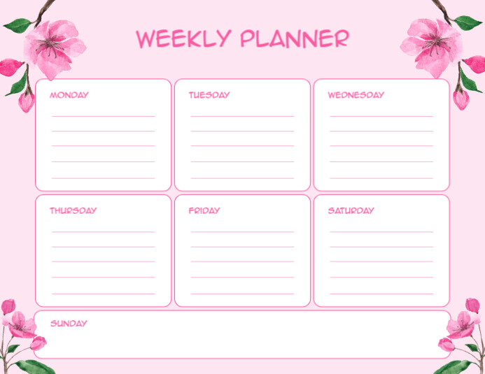 Шаблон Floral Cherry Blossom Weekly Planner A4 | PosterMyWall