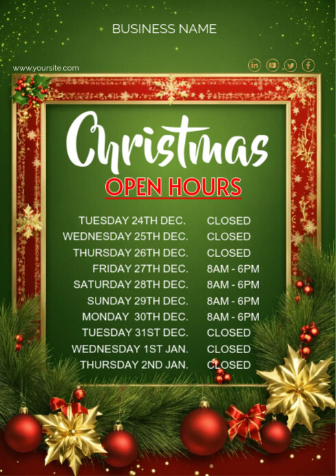 Floral Christmas Business Open Hours Template A4 | PosterMyWall