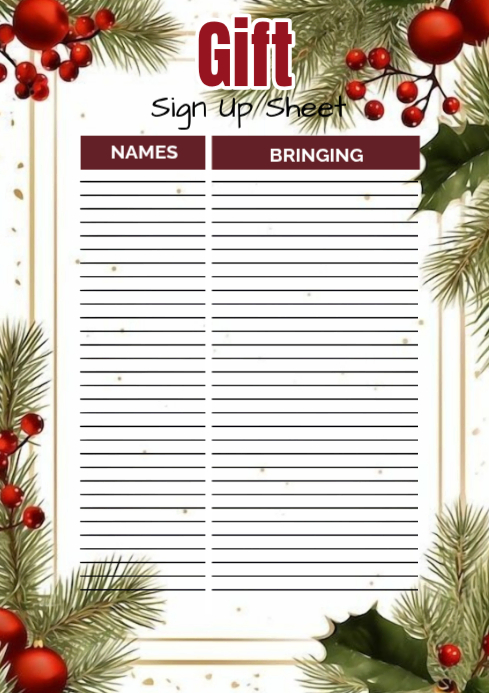 Floral Christmas Sign Up Sheet Design A4 Template | PosterMyWall
