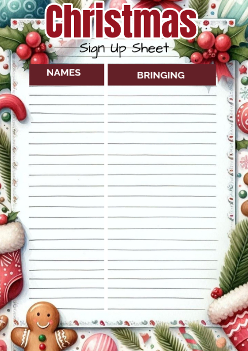 Floral Christmas Sign Up Sheet Design A4 Template | PosterMyWall