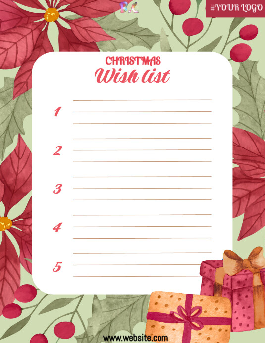 Plantilla de Floral Christmas Wish List Template With Gift Graphics ...