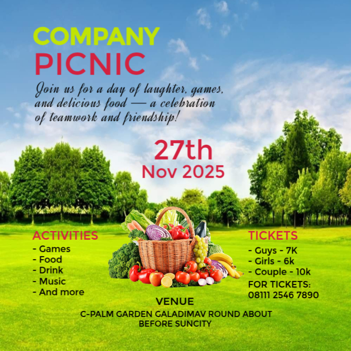Floral Company Picnic Instagram Post Template | PosterMyWall
