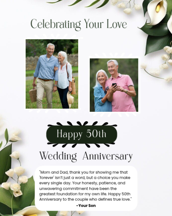 Floral Editable 50th Wedding Anniversary Template Instagram Portrait ...