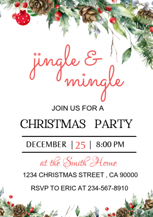 Plantilla de Floral Editable Jingle and Mingle Christmas Invitation A4 ...