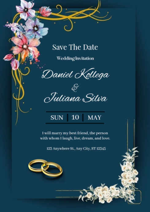 Floral Elegant Wedding Invitation A4 Template | PosterMyWall