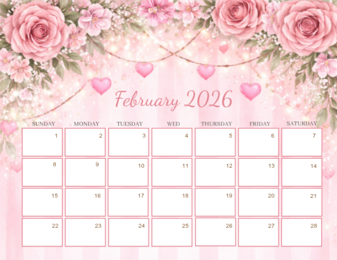 Floral February 2026 Calendar Template | PosterMyWall