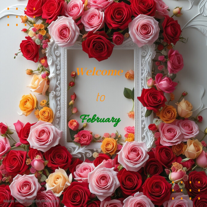 Floral Frame Happy New Month February Template | PosterMyWall
