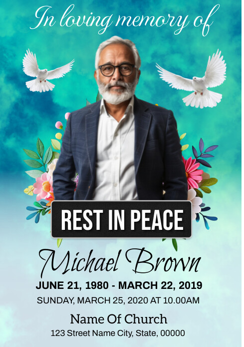 Floral Funeral Announcement Flyer Template | PosterMyWall