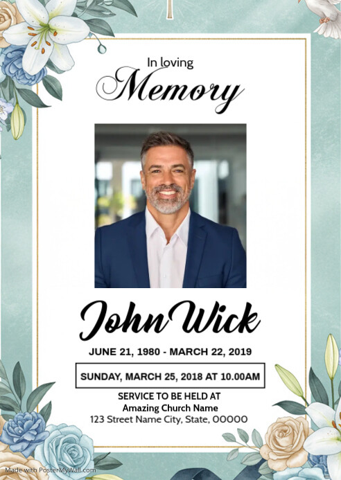 Floral Funeral Announcement FlyerTemplate | PosterMyWall