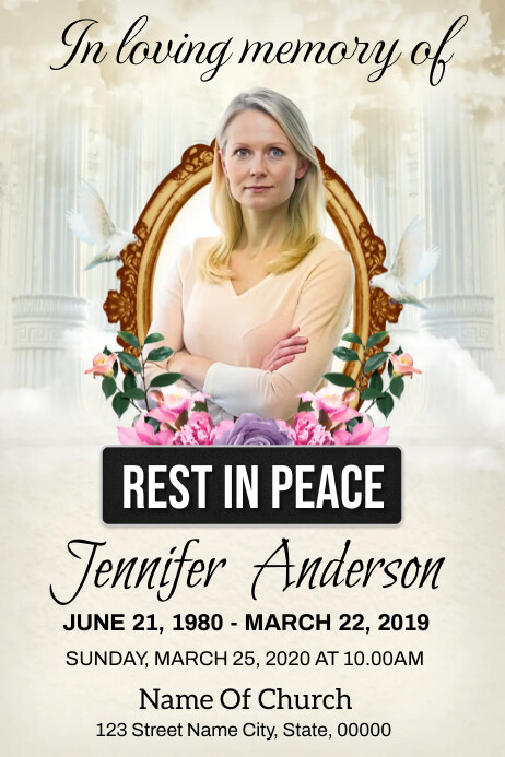 Floral Funeral Announcement Poster Template | PosterMyWall