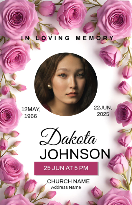 Floral Funeral Card Purple Floral Border Half Page Wide Template ...