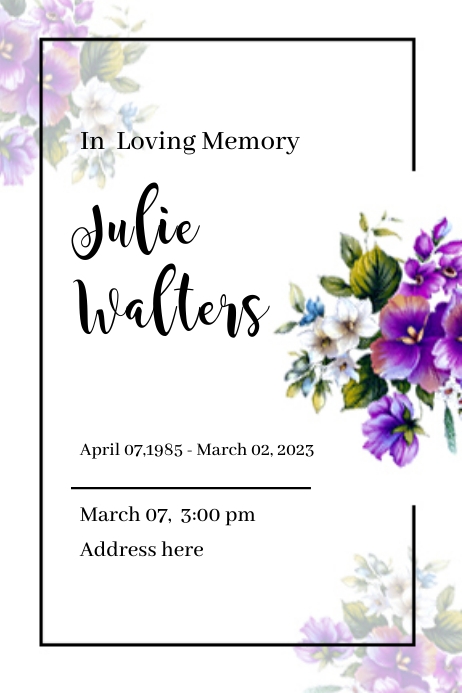 Floral Funeral Invitation Card Template | PosterMyWall