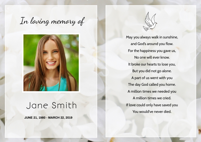 Floral Funeral Prayer Card Template | PosterMyWall