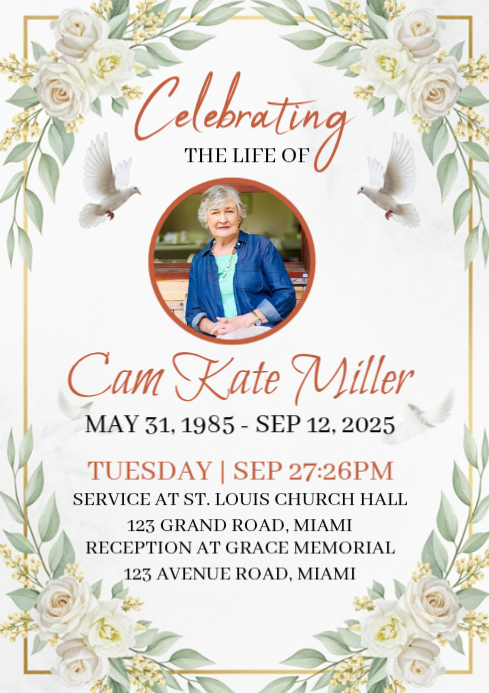 Floral Funeral Program A4 Template | PosterMyWall