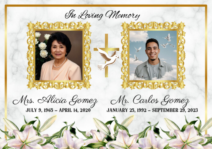 Floral golden dual memorial tribute Template | PosterMyWall