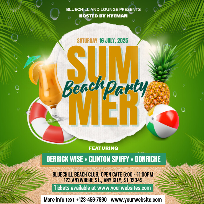 Floral Green Tropical Summer Beach Party Inst Template | PosterMyWall