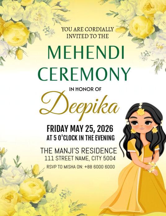 Floral Haldi/mehandi Ceremony Flyer (us Letter) Template | PosterMyWall
