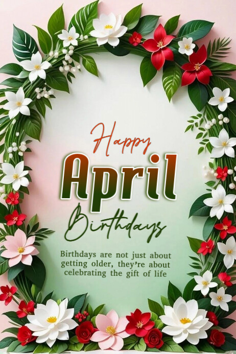 Floral Happy April Birthdays Banner 4' × 6' Template | PosterMyWall