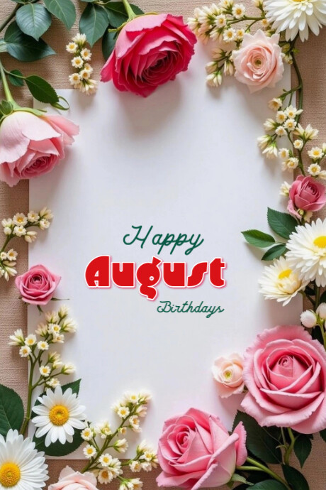 Floral Happy August Birthdays Banner 4' × 6' Template | PosterMyWall