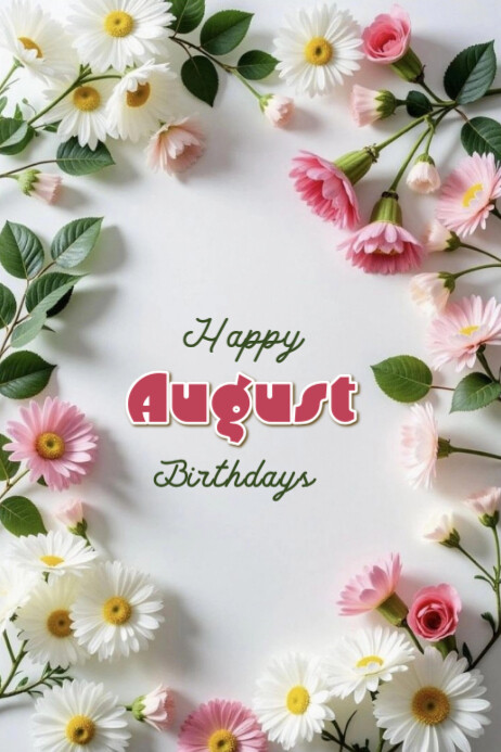Floral Happy August Birthdays Banner 4' × 6' Template | PosterMyWall