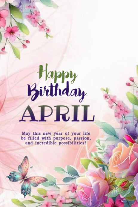 Floral Happy Birthday April Banner 4' × 6' Template | PosterMyWall