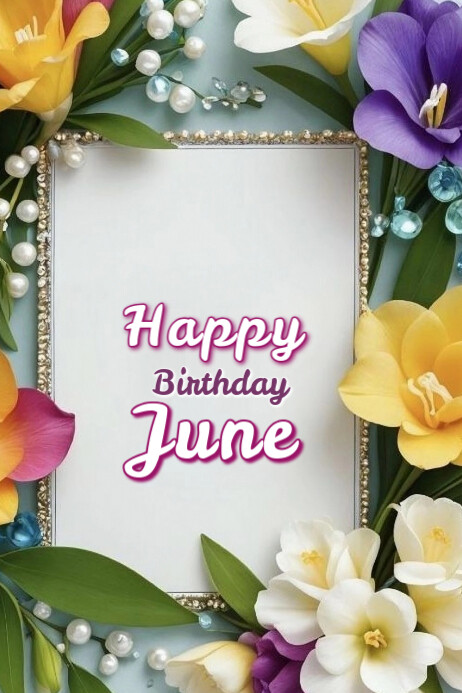 Floral Happy Birthday June Banner 4' × 6' Template | PosterMyWall