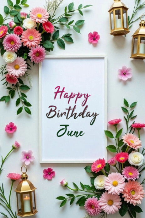 Floral Happy Birthday June Banner 4' × 6' Template | PosterMyWall