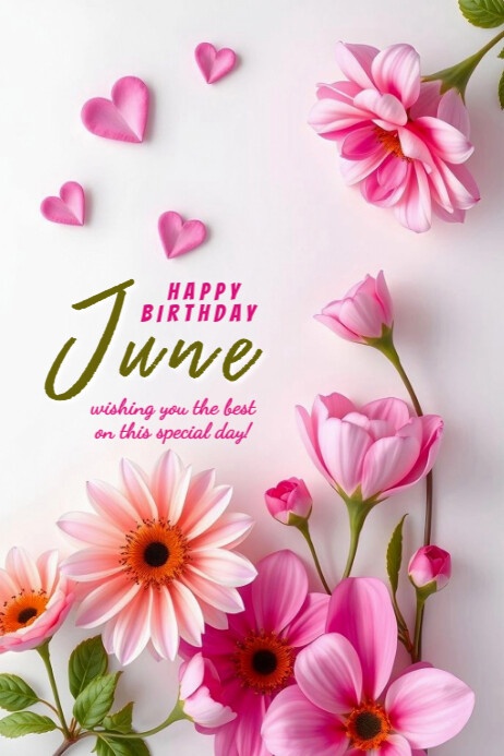 Floral Happy Birthday June Banner 4' × 6' Template | PosterMyWall