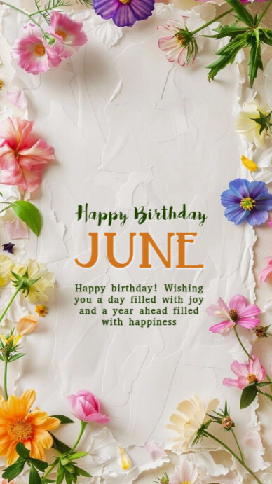 Floral Happy Birthday June Whatsapp Status Template | PosterMyWall
