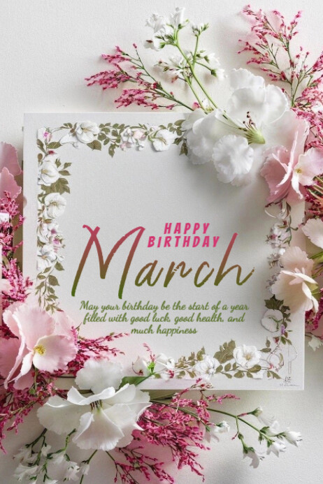 Floral Happy Birthday March Banner 4' × 6' Template | PosterMyWall