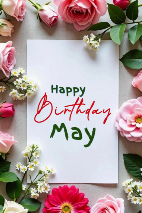 Modèle Floral Happy Birthday May Banner 4' × 6' | PosterMyWall