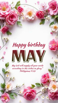 Brown Floral Happy Birthday May Whatsapp Status Template | PosterMyWall