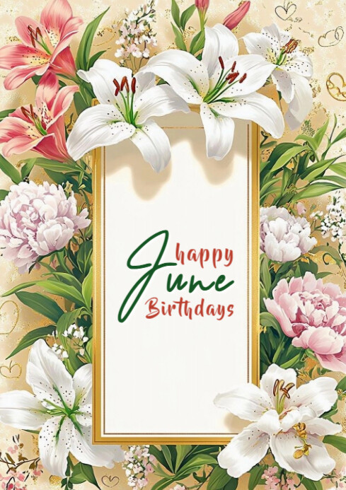 Floral Happy June Birthdays A4 Template | PosterMyWall