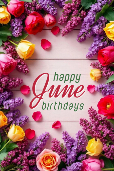 Floral Happy June Birthdays Banner 4' × 6' Template | PosterMyWall
