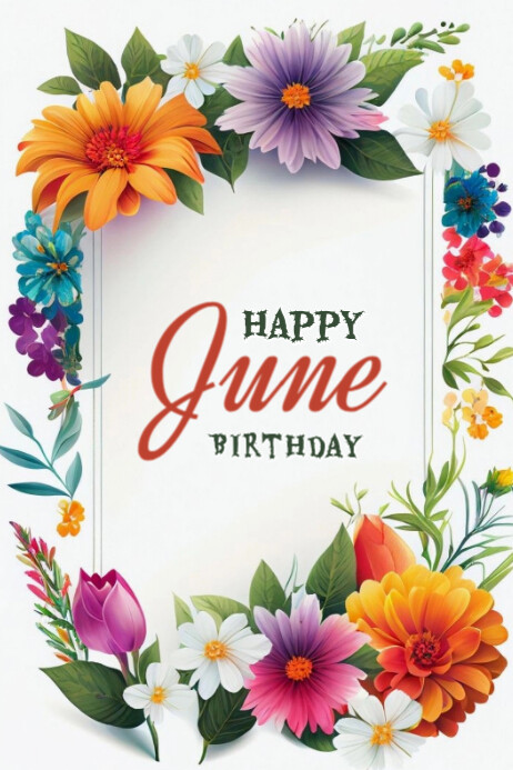 Copy of Floral Happy June Birthdays Banner 4' × 6' | PosterMyWall