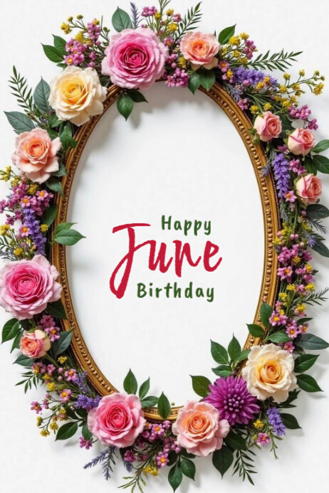 Floral Happy June Birthdays Banner 4' × 6' Template | PosterMyWall