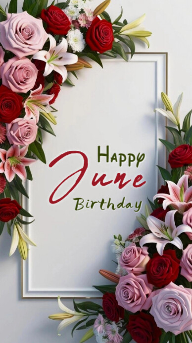 Floral Happy June Birthdays Whatsapp Status Template | PosterMyWall