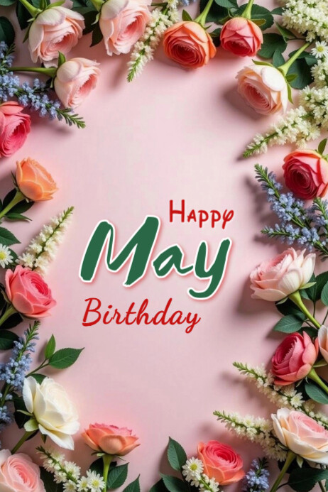 Copy of Floral Happy May Birthdays Banner 4' × 6' | PosterMyWall