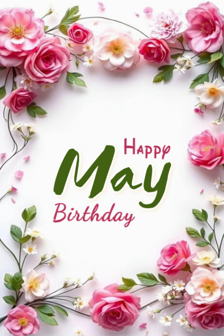 Floral Happy May Birthdays Banner 4' × 6' Template | PosterMyWall