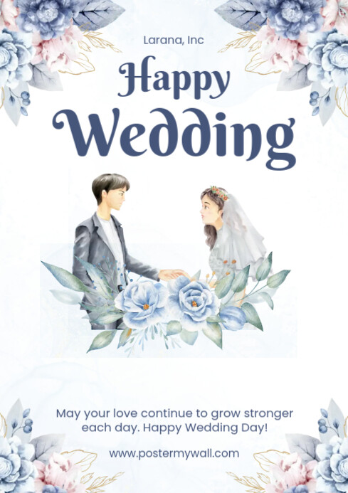 Floral Happy Wedding Greeting A4 Template | PosterMyWall