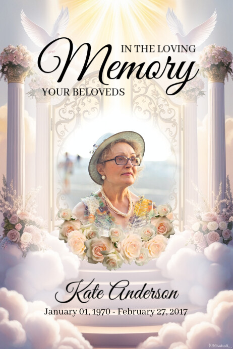 Floral Heaven Gate Funeral Program Poster Template | PosterMyWall