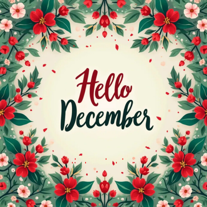 Copy of Floral Hello December Greetings Card Template Design Instagram ...