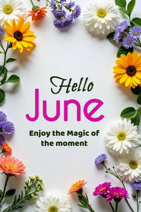 Floral Hello June Banner 4' × 6' Template | PosterMyWall
