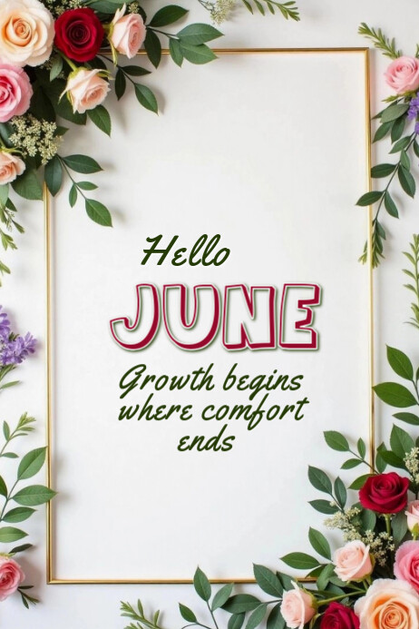 Floral Hello June Banner 4' × 6' Template | PosterMyWall