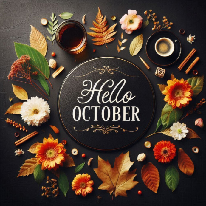 Floral Hello October Instagram Post/ October greeting template/ autumn ...