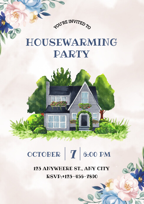 Floral Housewarming Party A4 Template | PosterMyWall