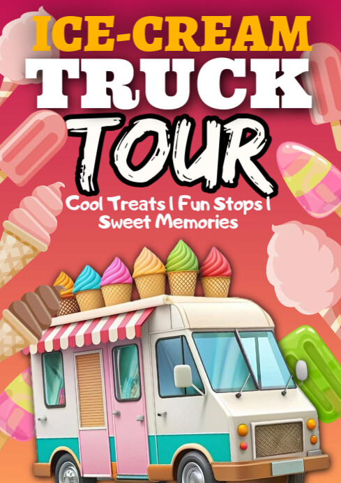 Floral Ice Cream Truck Tour A4 Template | PosterMyWall