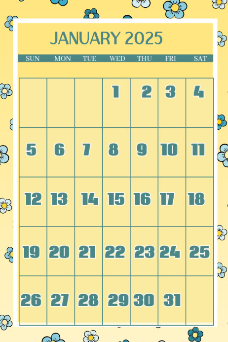 Floral January 2025 Calendar Free Download Poster Template | PosterMyWall