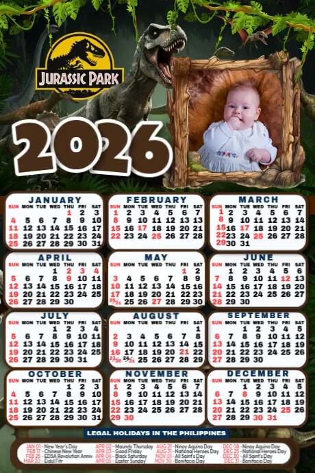 Floral Jurassic Park Calendar Poster Template | PosterMyWall