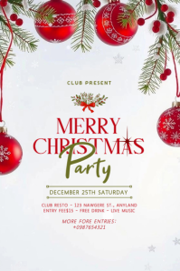 White Floral Merry Christmas Party Invitation Banner 4' × 6' Template ...